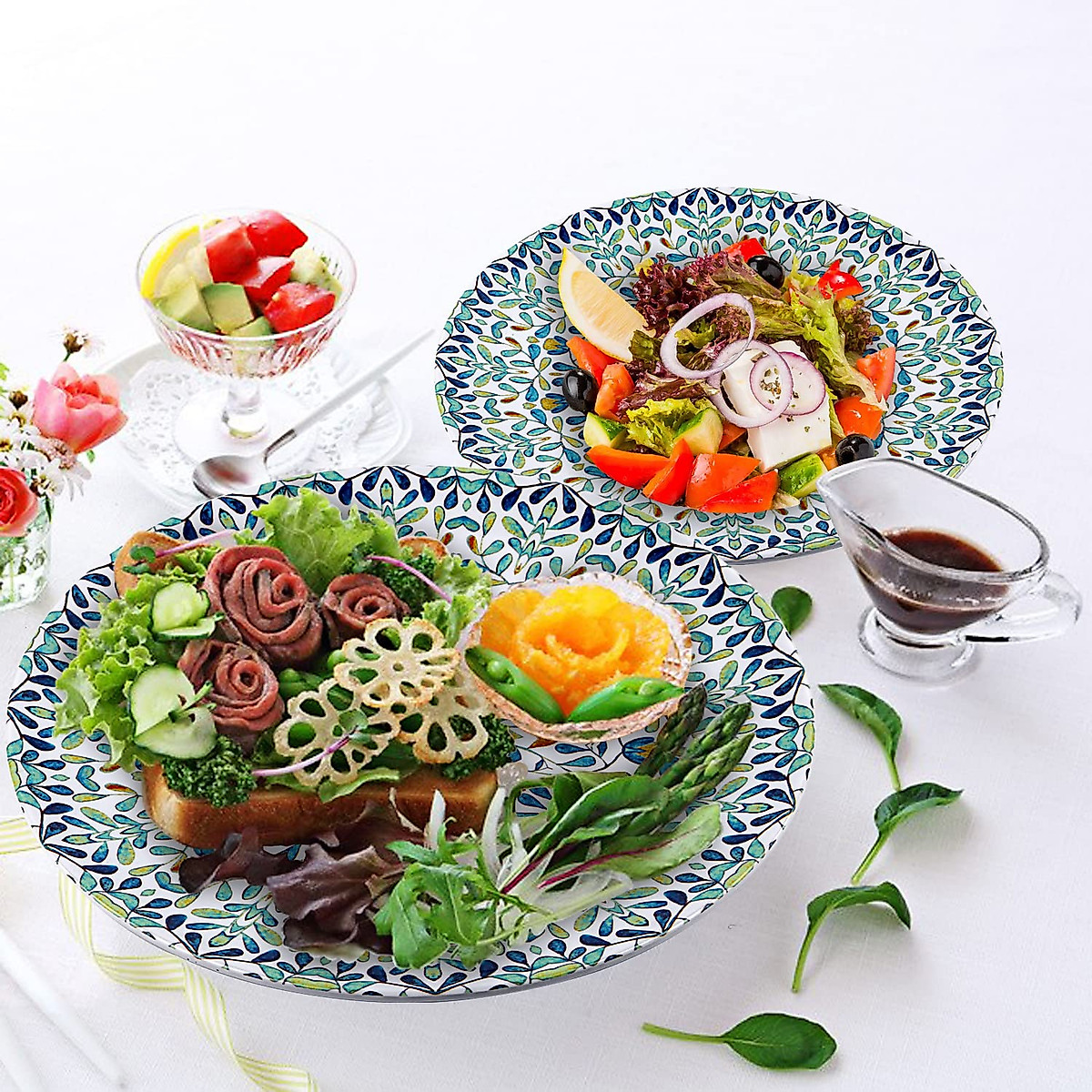 Aclema Melamine Dinnerware Sets 12 Pcs Dish Set Plates Bowls Unbreakable for Kitchen Dinner Outdoor Indoor Service for 4 Vintage