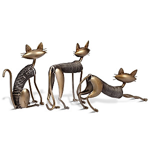 Tooarts Metal Sculpture Iron Art Cat Spring Handicraft Crafting Home Decoration Furnishing Craft