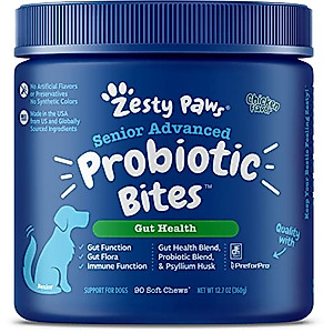 Zesty Paws Probiotics for Dogs - Digestive Enzymes for Gut Flora, Digestive Health, Diarrhea & Bowel Support - Clinically Studied DE111 - Dog Supplement Soft Chew for Pet Immune System - Advanced