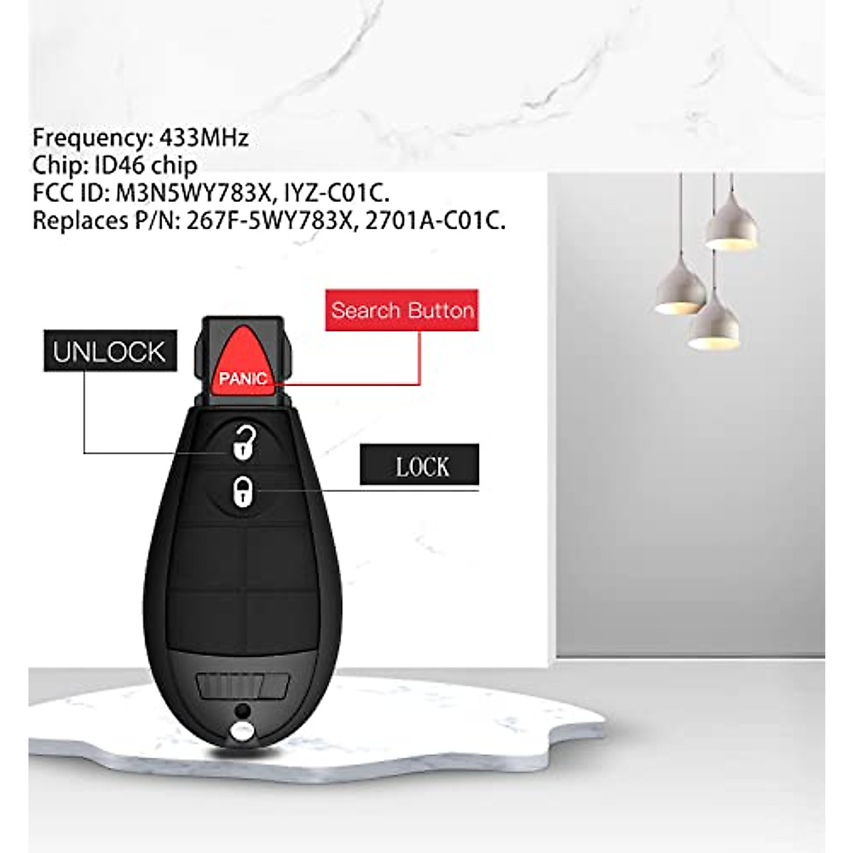 VERYOH Key Fob Replacement Fits for Chrysler 300 08-2010, Dodge Challenger Charger Durango Journey Ram 08-2013, Grand Caravan 08-2019, Grand Cherokee 08-2013, M3N5WY783X (Set of 2)