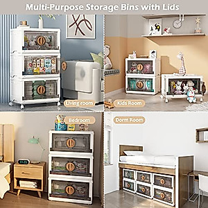 Webetop Large Collapsible Storage Bins with Lid - 19 Gal Folding Storage Box with Universal Wheels, Plastic Storage Bins for Household, Living Room, Dorm Stackable Storage Bins with Door