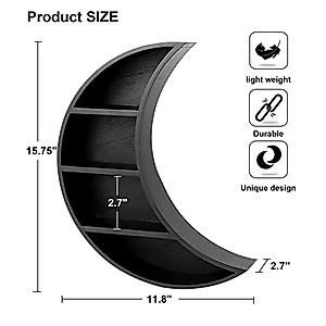 XBELMBER Crescent Moon Shelf, Wooden Moon Shelf for Crystals， Essential Oil Shelf- Wall Decor for Bedroom, Dorm, Living Room, Nursery （Black）