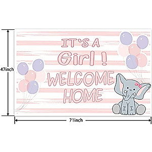 It’s A Girl Welcome Home Cute Cartoon Elephant Banner Animal Theme Supplies Decorations Decor for Girl Princess Wild One Baby Shower Safari 1st Birthday Party Photo Booth Props Backdrop Background