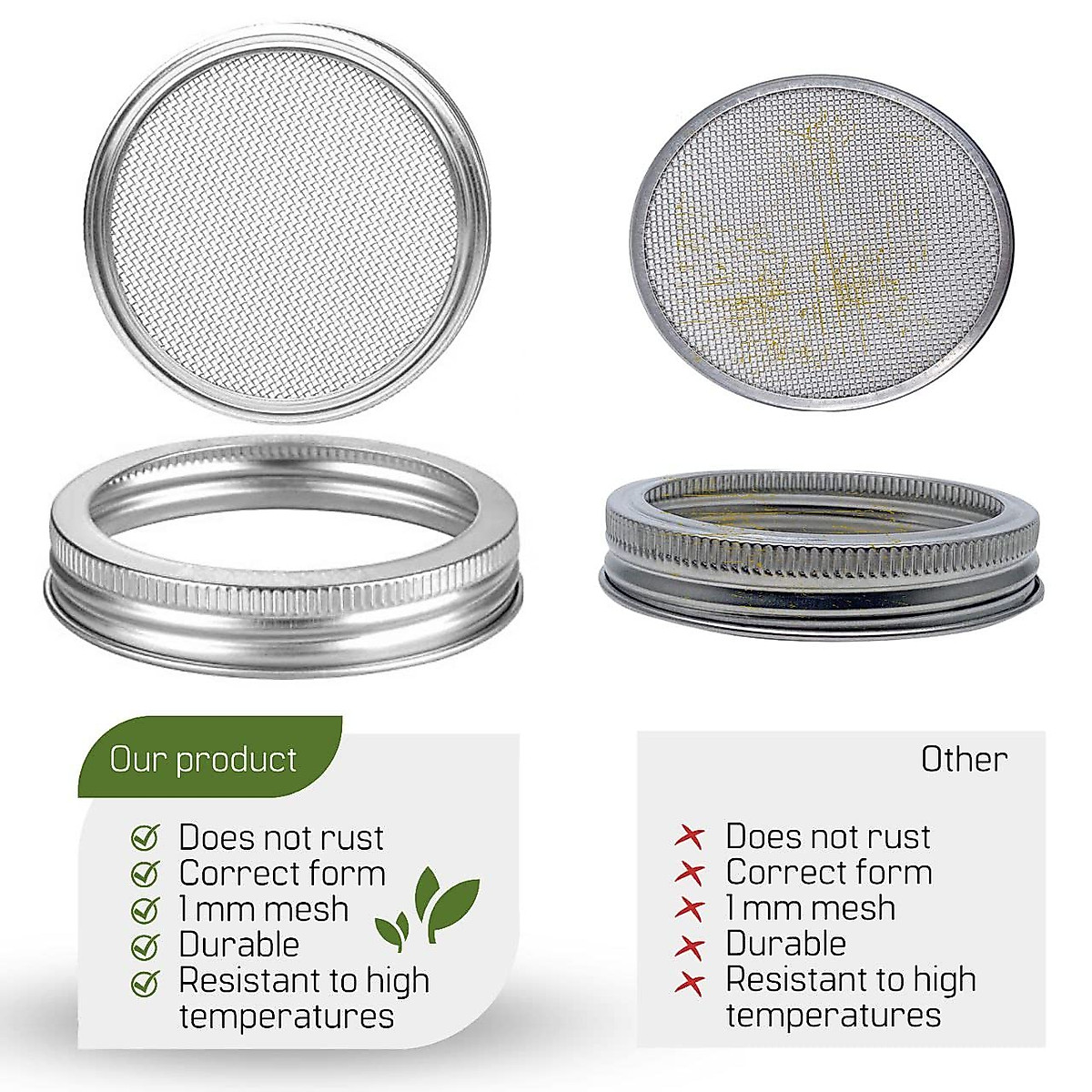 2PCS Stainless Steel Sprouting Lids – Regular Mouth Mason Jars Lids for Germination Kit Mason Jar Mesh Lids for Sprouts Grow Kit Sprouting Jar Lids for Growing Broccoli Alfalfa Mung Bean Sprouts