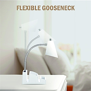 THOVAS LED Desk Lamp with 1 USB Charging Port and 1 AC Outlet, Organizer Base, Adjustable Neck, On/Off Switch, Modern Table Lamp for Reading, Working, Studying, Gentle Warm White Light, Eye Protect