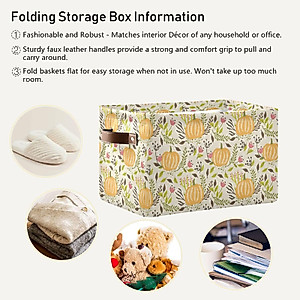 Large Storage Basket Floral Pumpkin Halloween Autumn Foldable Storage Box Organizer Bins with Handles for Bedroom Home Office