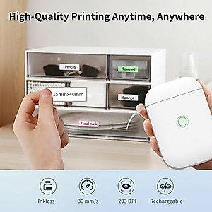 JADENS D11 Pro Portable Bluetooth Label Maker with Tape - Mini Label Printer for Storage, Barcode, Mailing, Office & Home Organizing - Sticker Maker with Multiple Templates, White