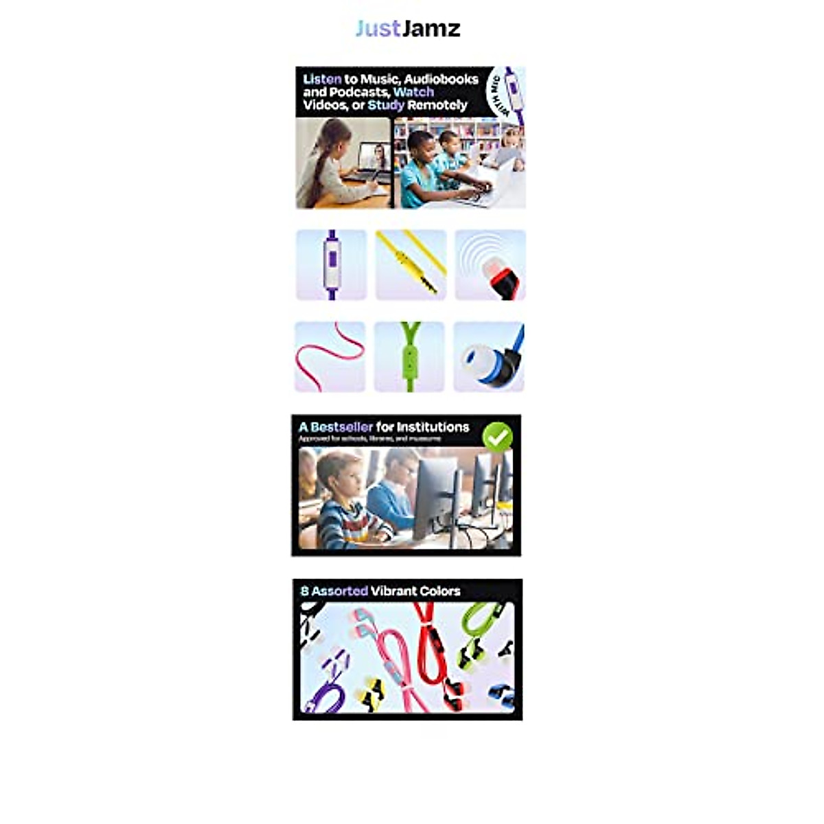 10x Multipack | Earbuds with Microphone, for Schools, Classroom, Libraries, Museums, etc., Wired in-Ear Earphones with Mic for Kids, Teenagers & Adults, Affordable Bulk Headphones