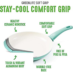 GreenLife Soft Grip Healthy Ceramic Nonstick, 8" Frying Pan Skillet, PFAS-Free, Dishwasher Safe, Turquoise