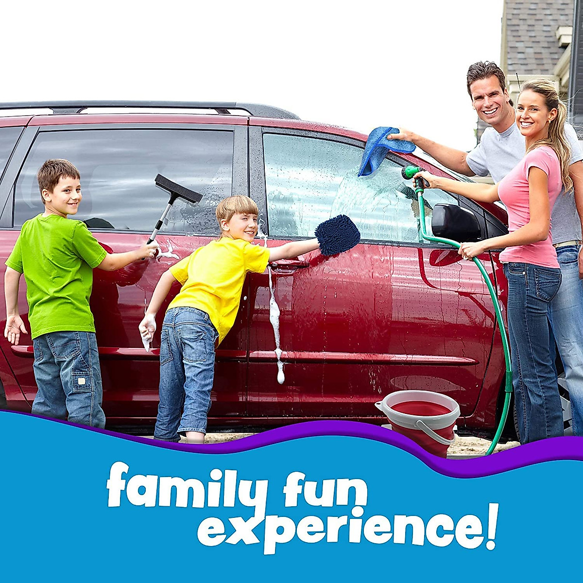 Kids Car Wash Activity Kit – 7 Kid-Sized Carwash Accessories Gifts for Boys & Girls Ages 5 6 7 8-10 - Outdoor Fun Toys – Set Includes Bucket, Squeegee, Microfiber Mitt, Wheel Brush, 3 Cleaning Cloths