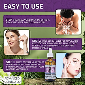 Advanced Clinicals 6X Concentrate Peptides Serum For Face | Hydrating + Firming Anti Wrinkle Collagen Peptide Moisturizer Face Oil W/Vitamin E For Wrinkles, Puffiness, & Uneven Skin Tone, 1.75 Fl Oz