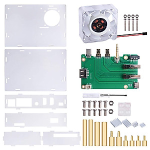 GeeekPi Acrylic Set-top Box Kit for Raspberry Pi, Pi 4 Case with 4010 Fan 5V (Blue LED Light) + Pi 4 Heatsinks + Extension Board for Raspberry Pi 4 Model B