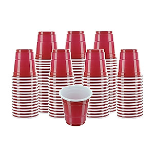 Disposable Shot Glasses - Mini Red Party Cups - 120 Count 2 Ounce - Plastic Shot Cups - Jello Shots - Jager Bomb - Beer Pong - Perfect Size for Serving Condiments, Snacks, Samples and Tastings