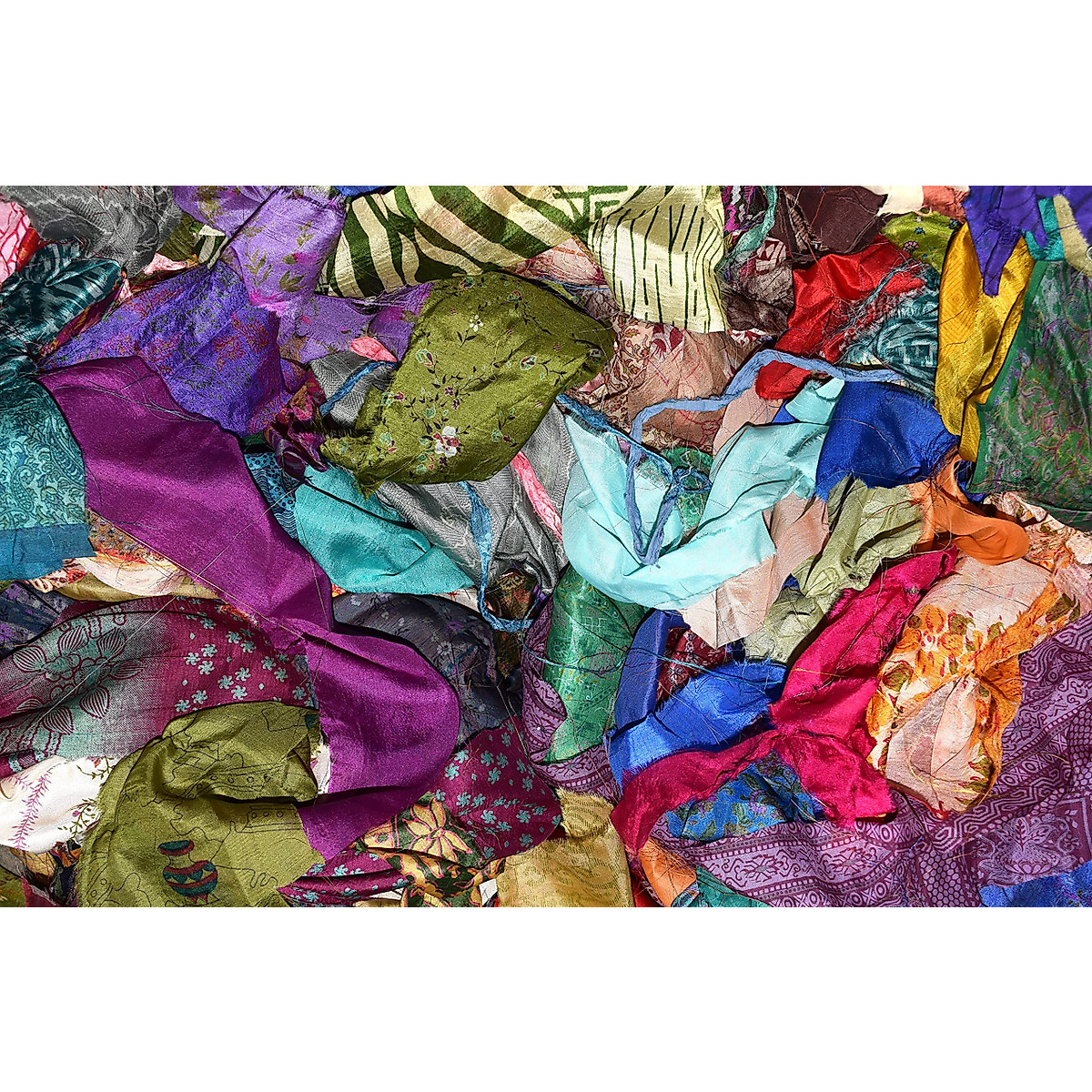 100g Silk Fabric Scraps, Recycled, Upcycled, Waste Remnants, Mystery Bag Lot, Mixed Fabric, Silk for Nuno