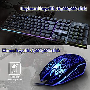 FLAGPOWER Gaming Keyboard and Mouse, Gaming Mouse Pad Combo, 3 Colors Changeable Backlit Mechanical Feeling Keyboard with 4 Colors Breathing LED Backlight Mouse for PC Laptop Computer Game and Work