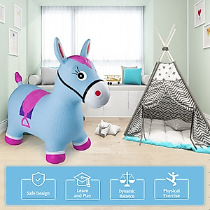 INPANY Bouncy Horse Hopper - Inflatable Jumping Horse, Ride on Rubber Bouncing Animal Toys for Kids/Toddlers/Children/Boys/Girls (Pump Included)