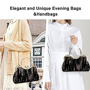 Rkrouco Evening Bag Satin Beaded Sequins Clutch Purse Party Wedding Purse-Black