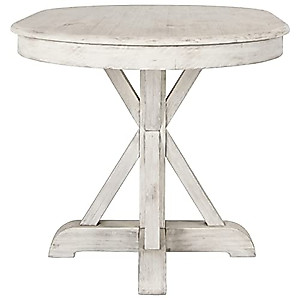 Benjara Dal 47 Inch Reclaimed Pine Wood Dining Table, Crossed Pedestal Base, White
