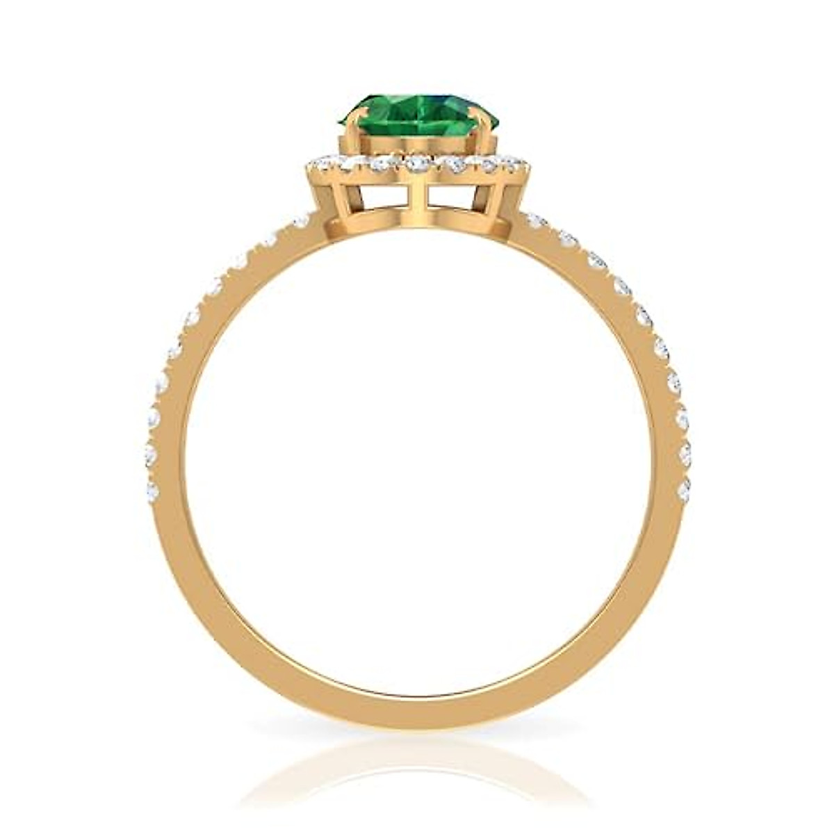 Rosec Jewels Lab Grown Emerald Diamond Oval Engagement Ring, AAAA Quality, Certified 6X8mm Oval Emerald Halo Engagement Ring, 14K Yellow Gold, Size:US 7.00