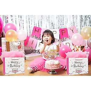 Oletx 13" Large Happy Birthday Pink Paper Bags,Pink Gift Party Favor Bags with Tissue Paper Birthday Card for Girls Women' Party,Baby Shower