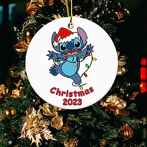 Cosershow Christmas Ornaments 2023 Lilo Stitch Christmas Ornaments 2023 Double-Side Printed Baby Christmas Ornament Gifts for Kids Fans Cute Cartoon Xmas Tree Decorations for Boys Girls