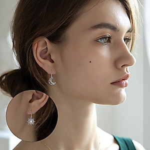 Sun and Moon Dangle Earrings for Women Sterling Silver Crescent Moon Boho Wiccan Jewelry Gift