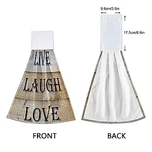 Oarencol Live Laugh Love Heart Wooden Kitchen Hand Towel Absorbent Hanging Tie Towels with Loop for Bathroom 2 Pcs