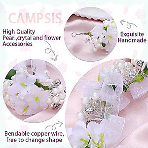 Campsis Girls Headpiece Flower Headbands Pearl Communion Hair Accessories Crystal Girls Birthday Photography Hair Band for Women and Girls(White)