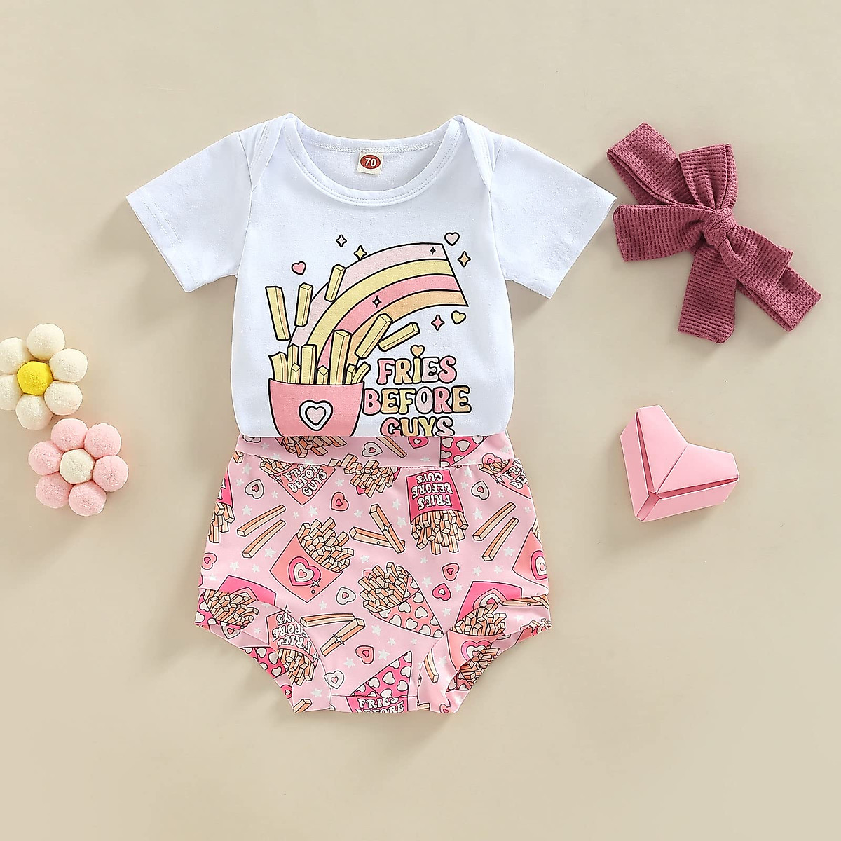 BeQeuewll Newborn Baby Girl Valentines Day Outfit Sweet Heart Letter Print Short Sleeve T-Shirt Romper Elastic Shorts Headband 3Pcs Summer Clothes (Sweat Hears Club-Pink, 18-24 Months)