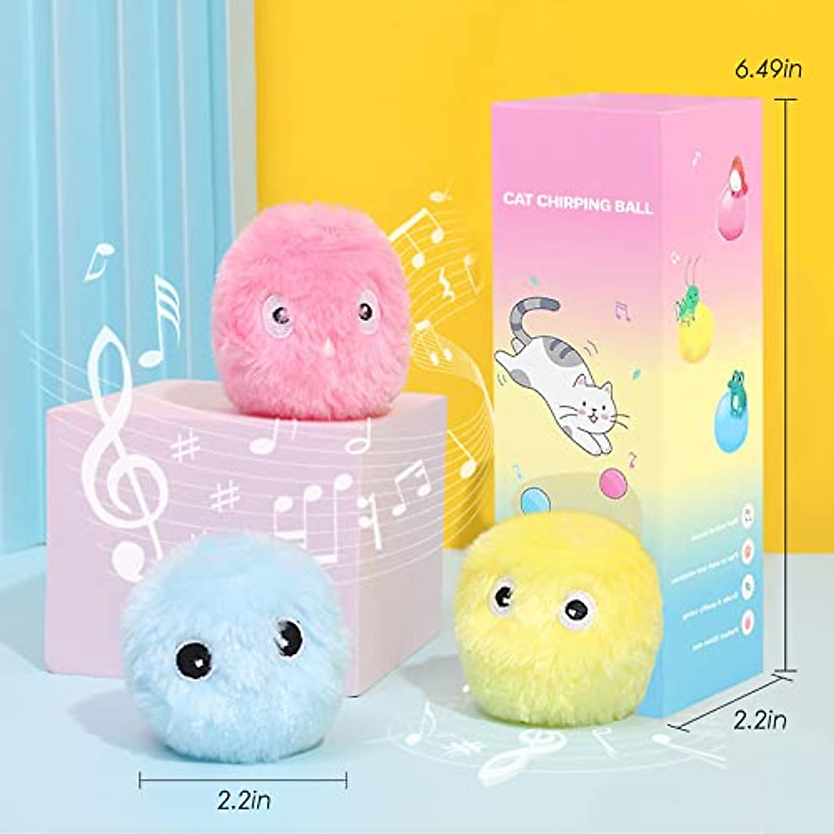 KreizyGo Chirping Cat Toys, Interactive Cat Toys for Indoor Cats Exercise, 3 Pack Fluffy Plush Catnip Toy Balls, Fun Kitty Kitten Kicker Toys