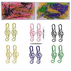 JHGCVX 150 Pieces Music Paper Clips 6 Colors, Metal Paper Clips Musical Notes Clips Music Office Accessories for Desk Bookmark Office School Notebook