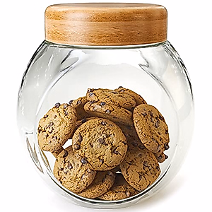 Glass Cookie Jar with Airtight Lids - Cookie, Pastries, Cake and Candy Jar, Dog Treat Container, BPA-Free Clear Glass Storage Container Canister - Cookie Jars For Kitchen Counter with Bamboo Lid -76oz