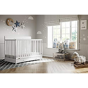 Graco Asheville 4-in-1 Convertible Crib with Drawer (White) – GREENGUARD Gold Certified, Crib with Drawer Combo, Full-Size Nursery Storage Drawer, Converts to Toddler Bed, Daybed and Full-Size Bed