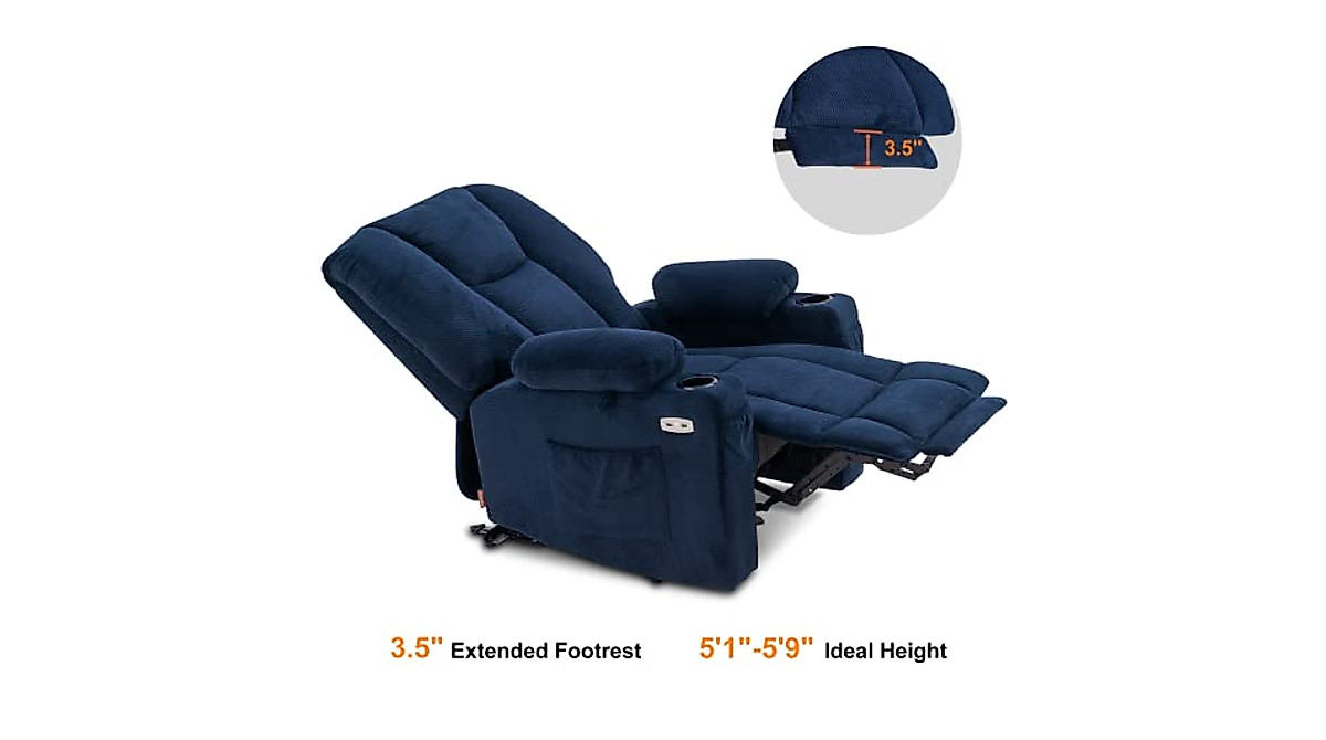 MCombo Electric Recliner Chair with Heat & Massage in Navy Blue