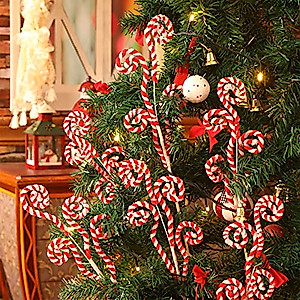 6 Pcs 16 Inch Red White Christmas Tree Picks Decoration Candy Cane Woolen Curly Pick Lollipop Large for Xmas Tree Topper Decor Home Vase Filler Craft Wreath Holiday Party Ornament Garland