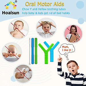 Chewy Toys for Autistic Kids, 2 Pack Chew Tubes Sticks Oral Motor Tools for Humans, Silicone Baby Teething Toys for Babies with Autism, ADHD, SPD, Biting, Nursing, Fidget or Special Needs