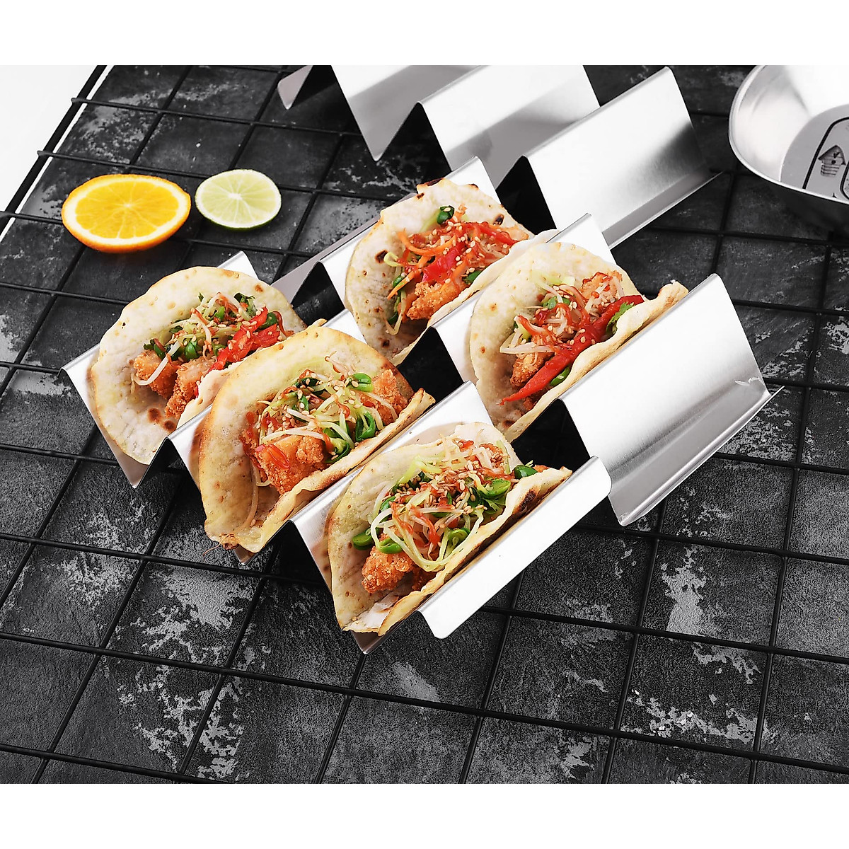 Taco Holders 4 Packs - Stainless Steel Taco Stand Rack Tray Style by ARTTHOME, Oven Safe for Baking, Dishwasher and Grill Safe