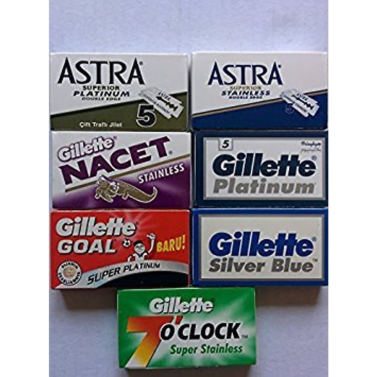 7G's COMBO 35 Double Edge Blade Sampler 7 O'CLOCK NACET ASTRA and GOAL