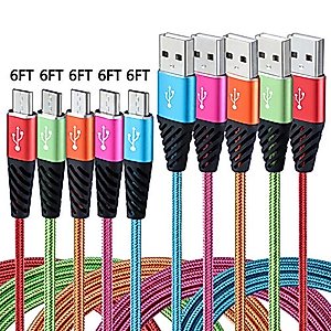 Bynccea Android Charger Cable Fast Charge,Nylon Braided Micro USB Cable 6FT 5-Pack Phone Charger Fast Charging Cord Compatible with Samsung Galaxy S6 S7 Edge J3 J7,LG,HTC,Motorola,Sony,Xbox One,PS4