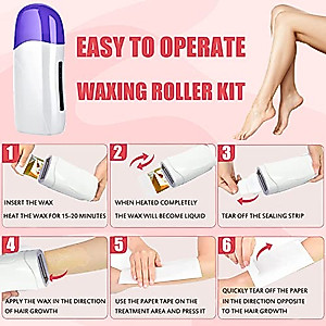 Roll on Wax,Roller Waxing Kit Including 2 Wax,100 Non-Woven Wax Strips & Blue Roll on Wax,6 packs of de-greasing wipes,Wax Kit for Larger Areas of the Body(blue)