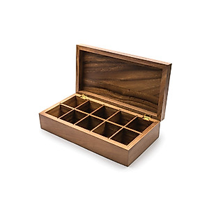 Ironwood Gourmet Rectangular Vauxhall Double Tea Box, Acacia Wood,Brown, 10 Compartment