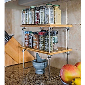 Internet's Best - Stacking Utility Shelf - Bamboo - 2 Shelves - Kitchen Cabinet Closet Organizer and Storage - Small