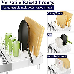 Dish Drying Rack - Expandable Dish Racks - Large Stainless Steel Dish Drainer for Kitchen Counter with Utensil Holder and Cup Holder, White
