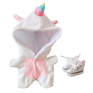 niannyyhouse Unicorn Clothes 20cm(7.8in) Plush Doll Clothes Onesies + Shoe 2-Piece Set Colorful Pajamas (White)