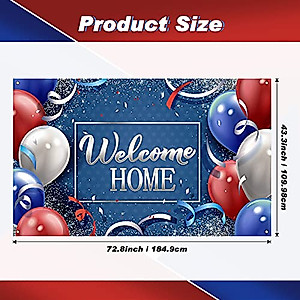 2 Pieces Large Welcome Home Banner and American Flag Tablecloth 4th of July Backdrop Patriotic Plastic Table Cover Deployment Returning Party Supplies Military Army Homecoming Party Decorations