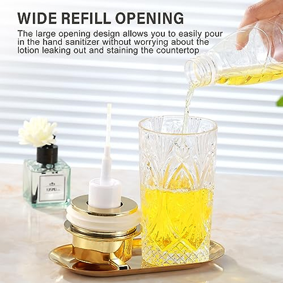 LEICURACE Glass Foaming Hand Soap Dispenser,Foaming Soap Dispenser for Bathroom,Clear Soap Dispenser with Pump (Sun Patteren)