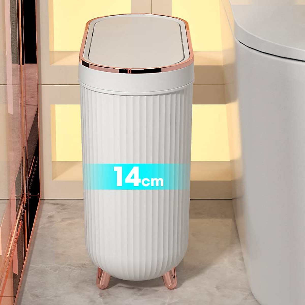 Aupekro Bathroom Trash Can with Lid, 3.1 Gallon/12 Liter Slim Rubbish Bin Wastebasket, Rectangular Plastic Narrow Garbage Container Bin for Living Room, Kitchen, Toilet, Office(Green)