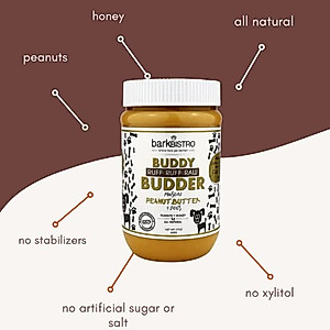 BUDDY BUDDER Bark Bistro Company, Ruff Ruff Raw, 100% Natural Dog Peanut Butter, Healthy Peanut Butter Dog Treats, Dog Enrichment, Dog Pill Pocket, Made in USA, (17 oz Jars)