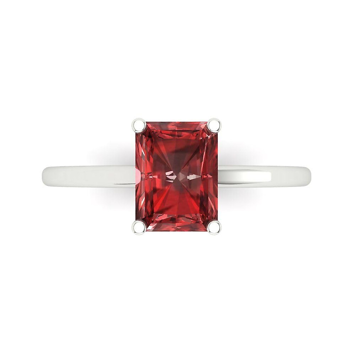 Clara Pucci 1.95ct Emerald Cut Solitaire Natural Scarlet Red Garnet 4-Prong Classic Designer Statement Ring 14k White Gold for Women