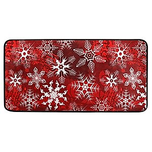 senya Christmas Rug Kitchen Rugs Runner Christmas Red Pattern with Snowflakes Flower Doormat Bath Rugs Non Slip Area Rugs for Bathroom Kitchen Indoor 39" X 20"